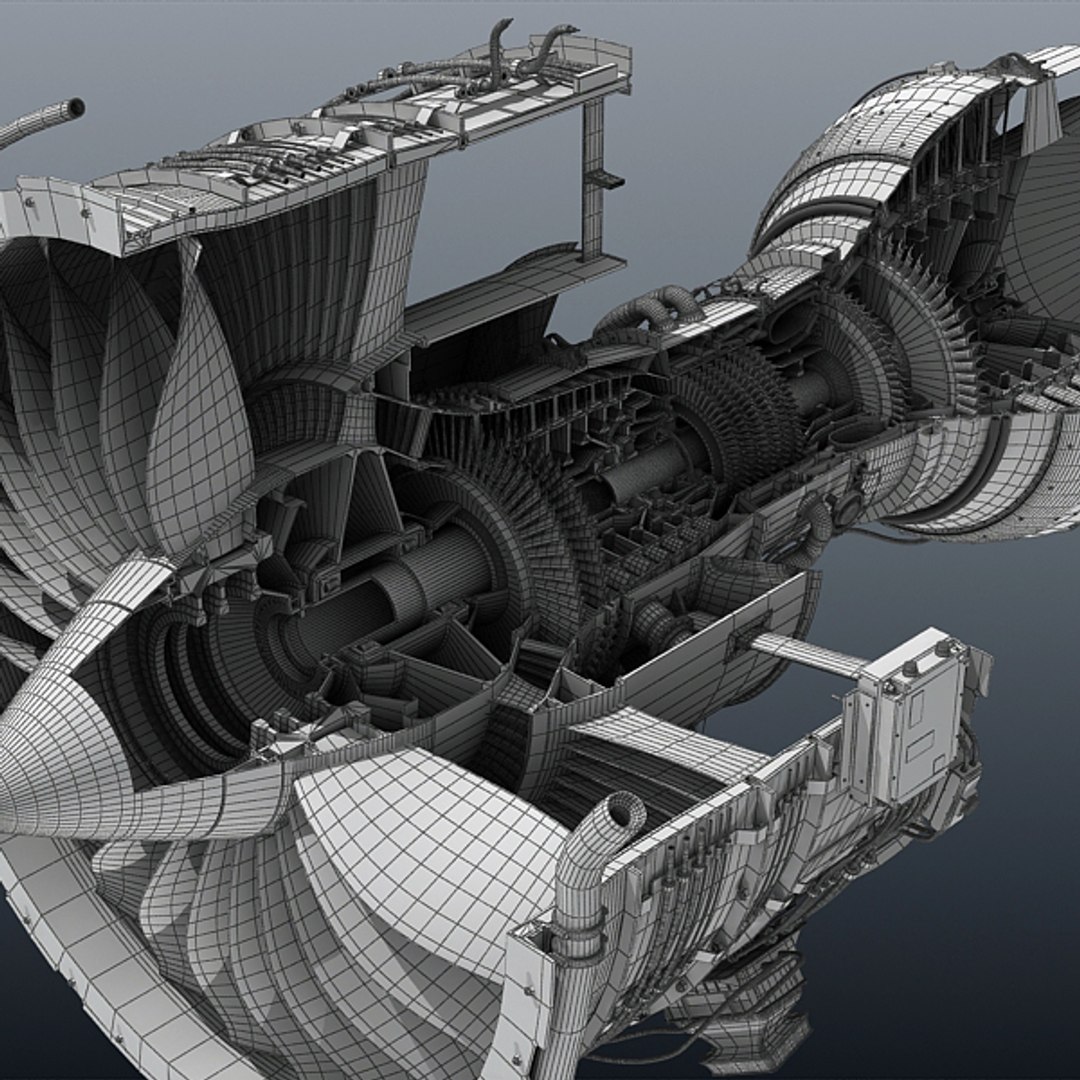 3d jet engine cutaway model