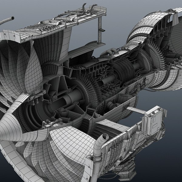 3d jet engine cutaway model