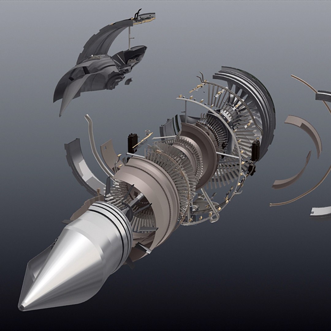 3d jet engine cutaway model