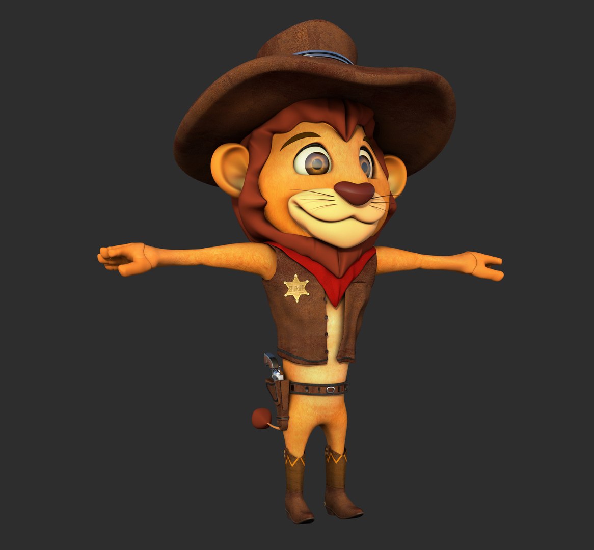 3D Cowboy Cartoon Lion - TurboSquid 2411556