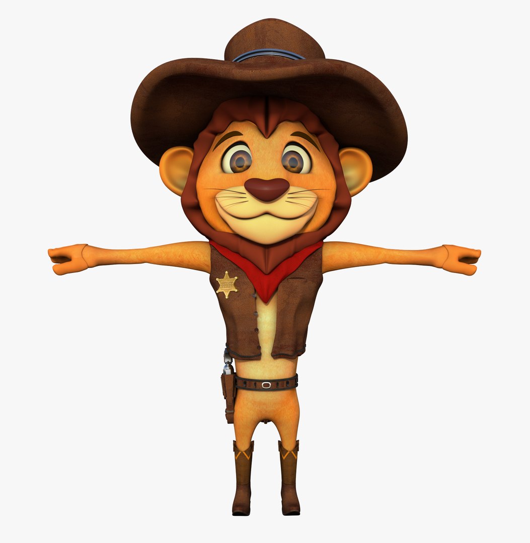 3D Cowboy Cartoon Lion - TurboSquid 2411556