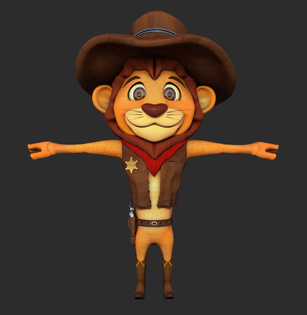 3D Cowboy Cartoon Lion - TurboSquid 2411556