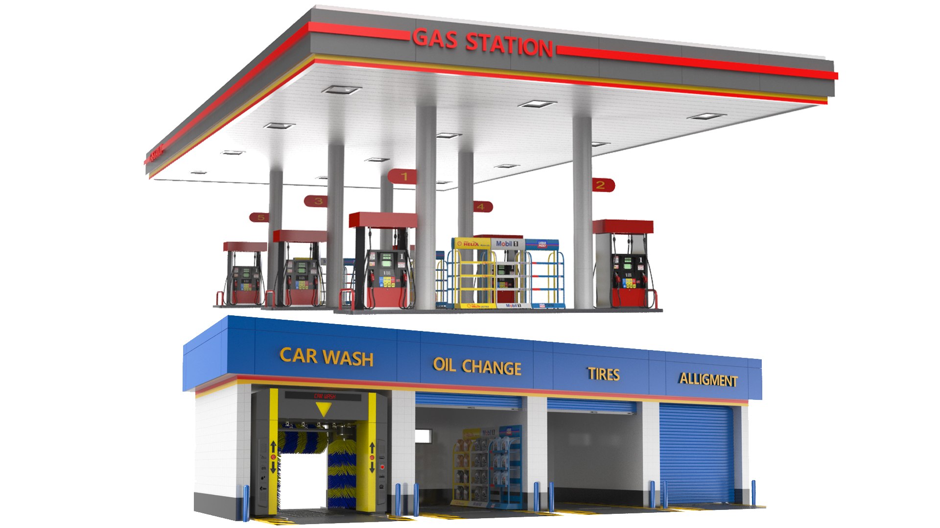 3D Two Detailed Gas Station Buildings 02 Model - TurboSquid 2037225