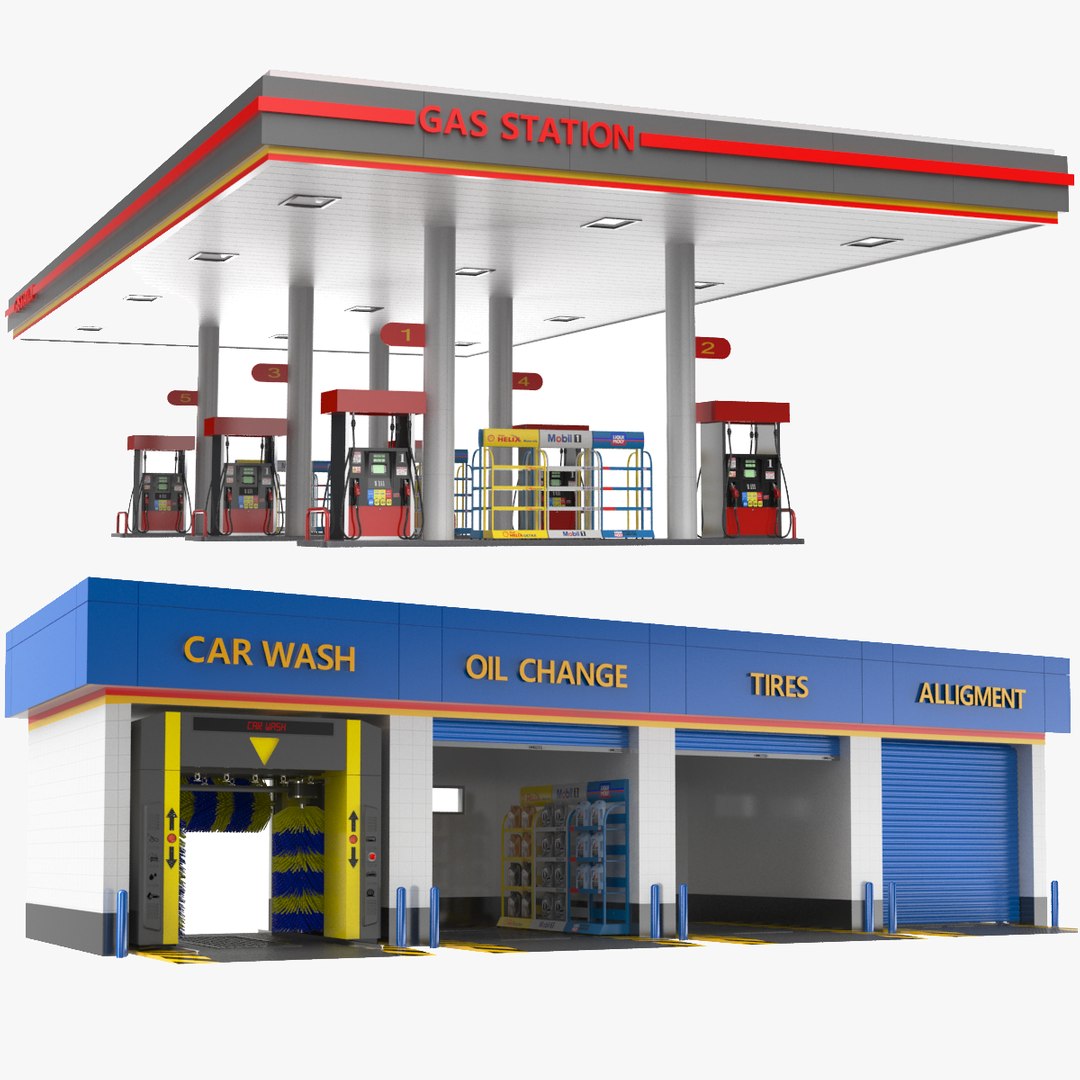 3D Two Detailed Gas Station Buildings 02 model - TurboSquid 2037225