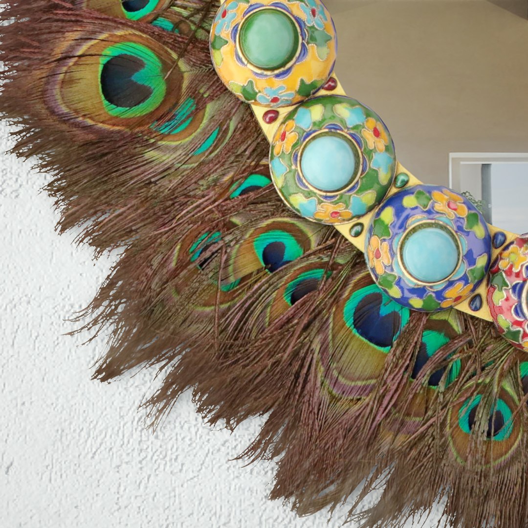 3D Maximalist Gemmed Cloisonne Wreath Mirror With Peacock - TurboSquid 2129004