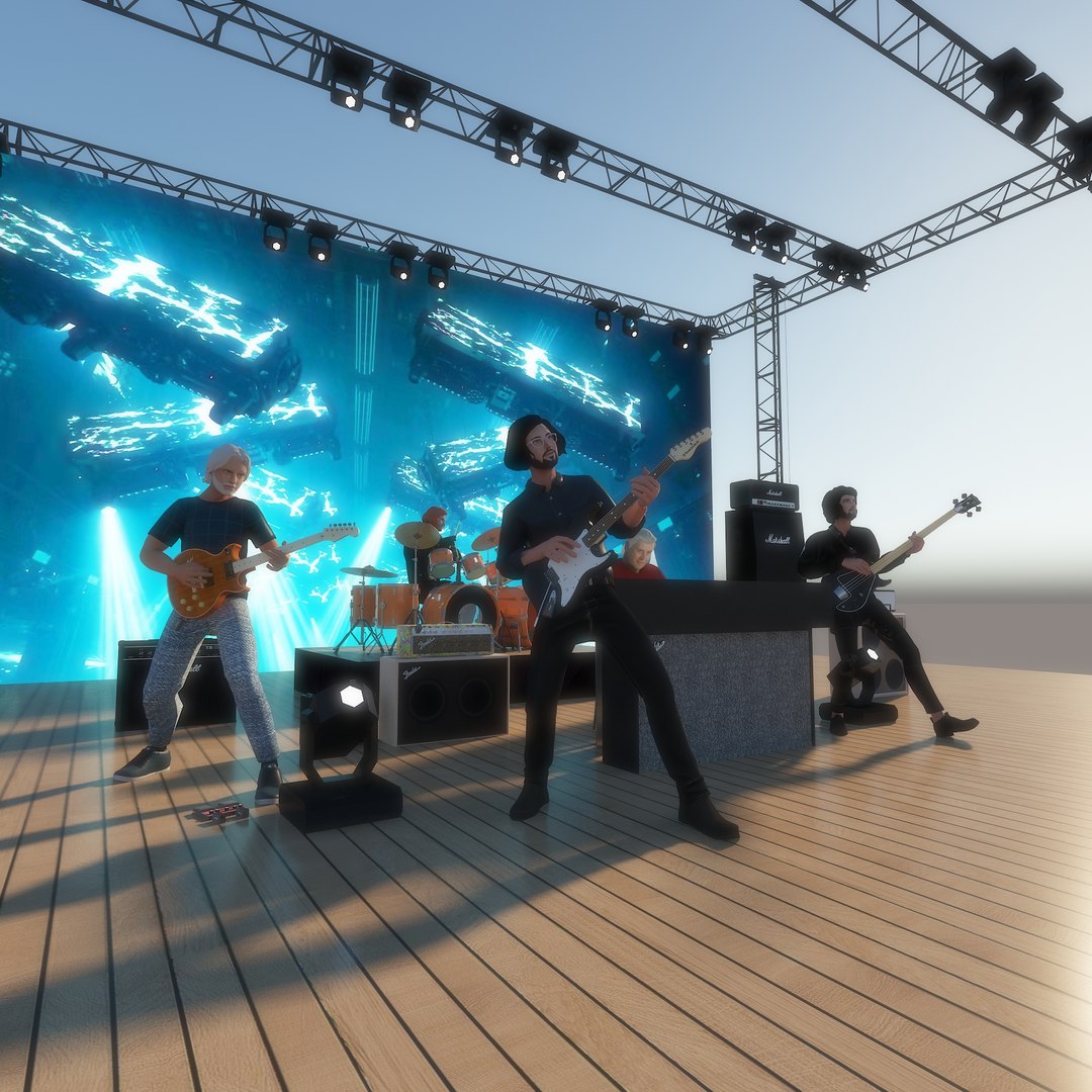 3D Performers Bands Guitars Basses Drummers Rock Stage Speakers Drums ...