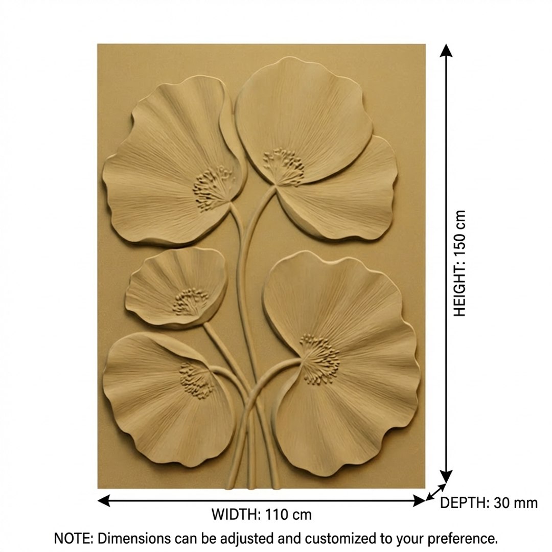 3D Model Modern Flower Relief Panel Wall Decor Set STL Mural CNC 369 ...