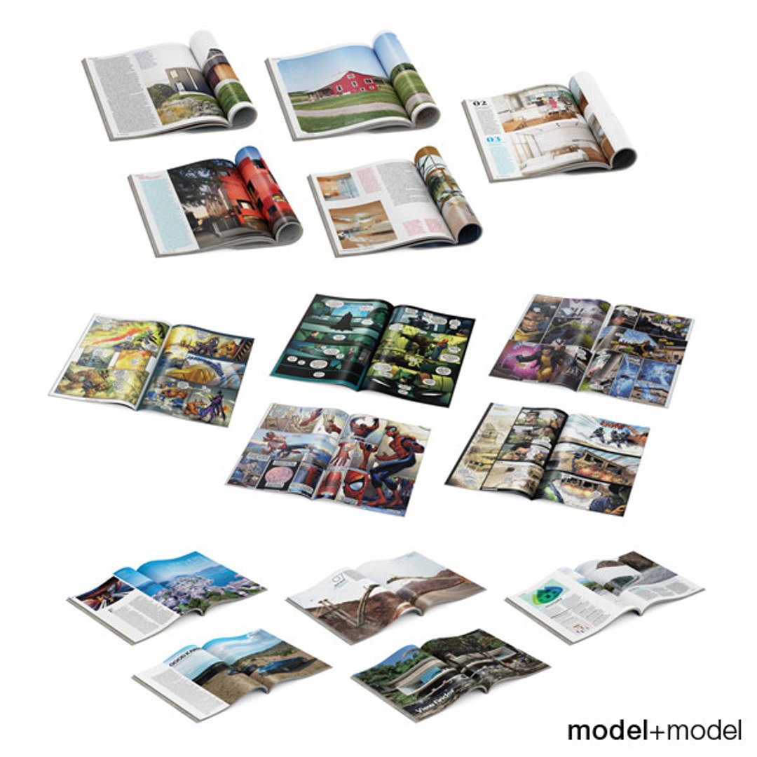 3d model open magazine comic book