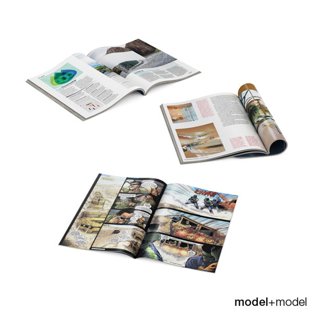 3d model open magazine comic book