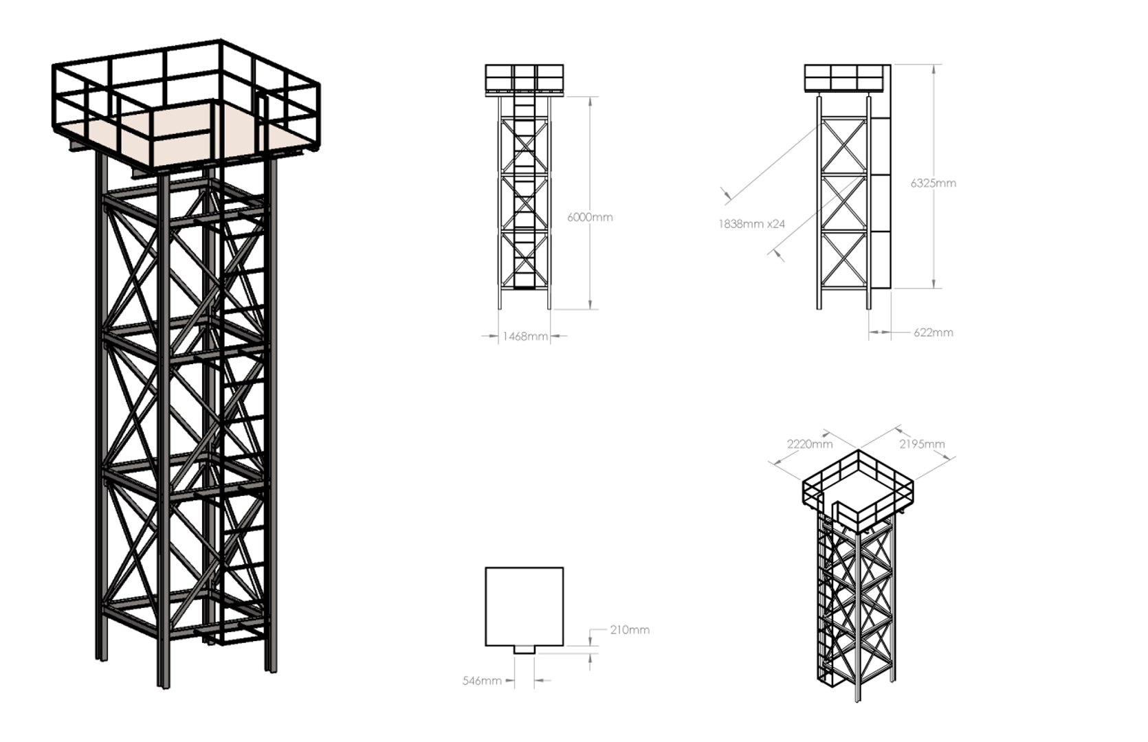 3d Steel Structure Support Water Tanks Model