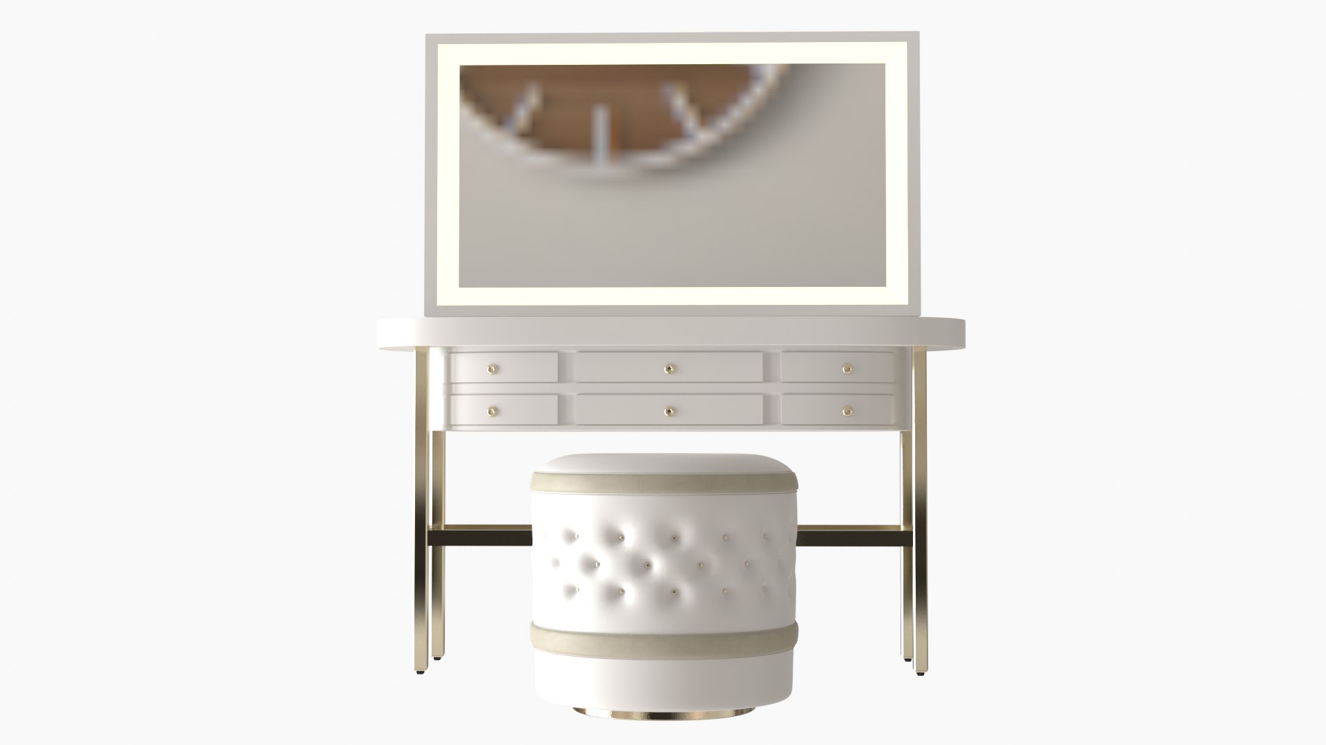 3D Model MakeUp Table With Mirror And Pouffe - TurboSquid 2213039