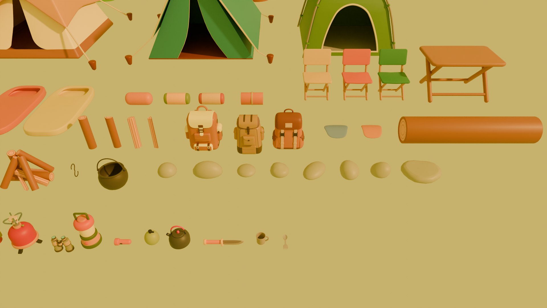 Low Poly Stylized Cartoon Camping Pack 3D Model - TurboSquid 2420867