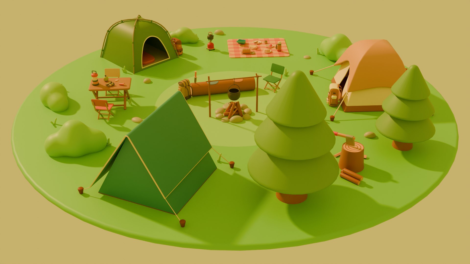 Low Poly Stylized Cartoon Camping Pack 3D Model - TurboSquid 2420867