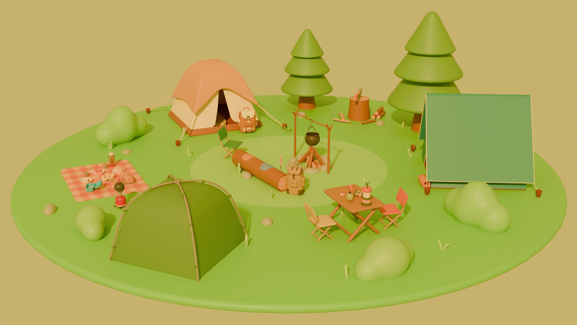 Low Poly Stylized Cartoon Camping Pack 3D Model - TurboSquid 2420867