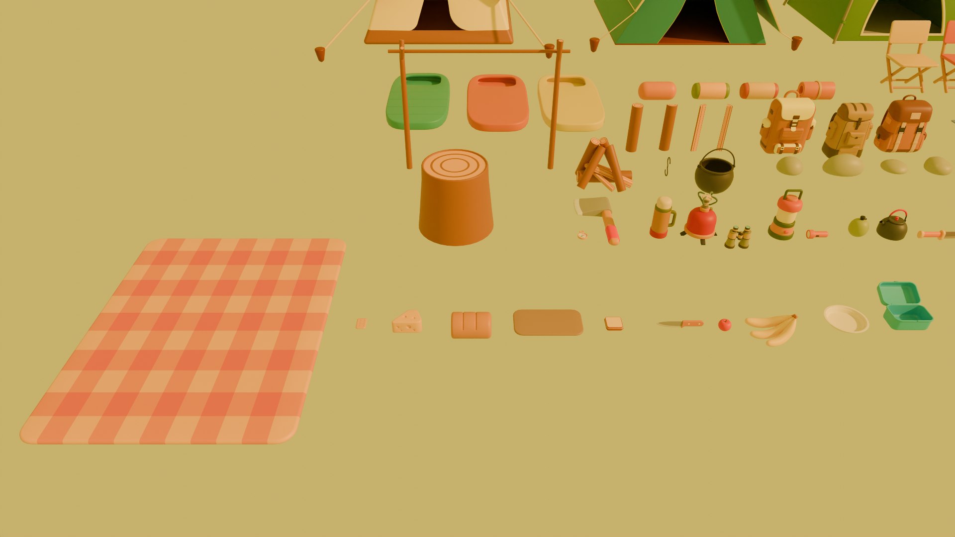 Low Poly Stylized Cartoon Camping Pack 3D Model - TurboSquid 2420867