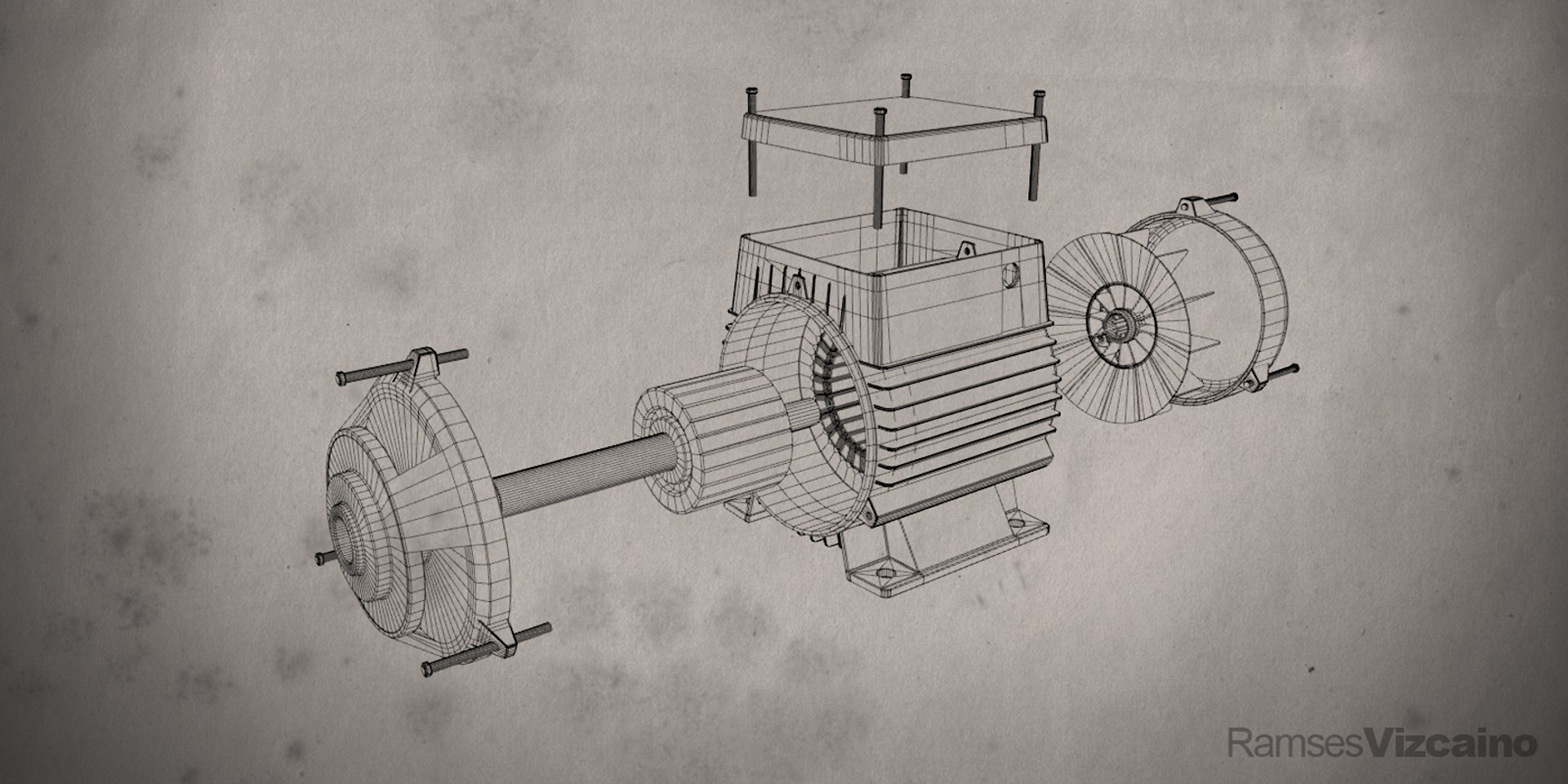 monofasic electric motor 3d obj