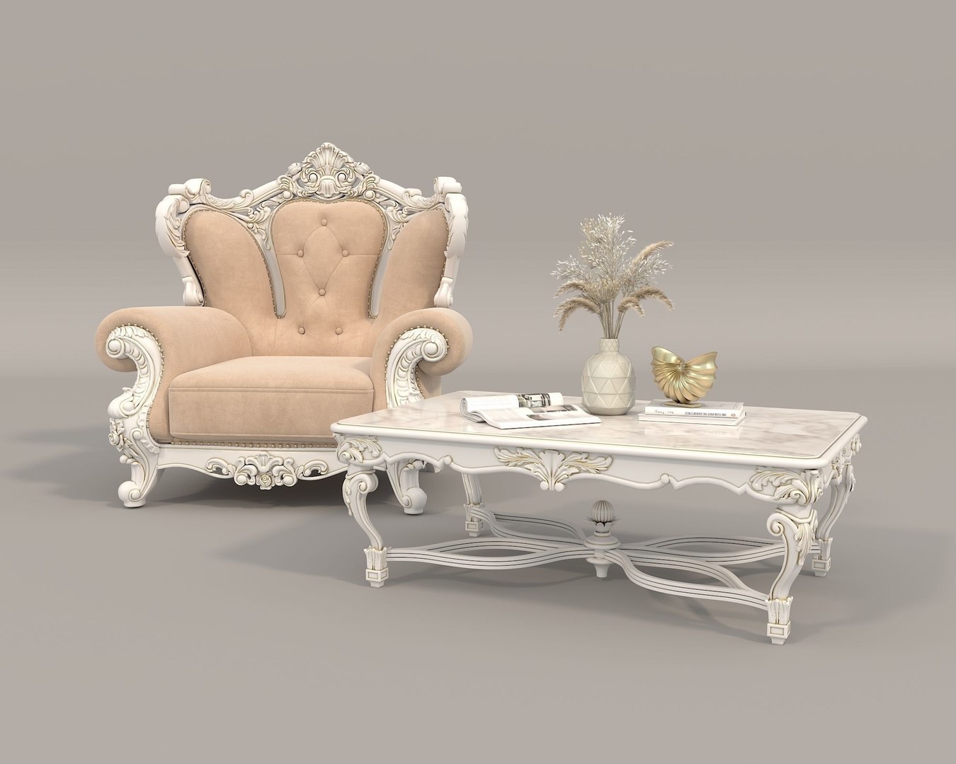 3D Model Classic European Style Coffee Table And Armchair 23 ...