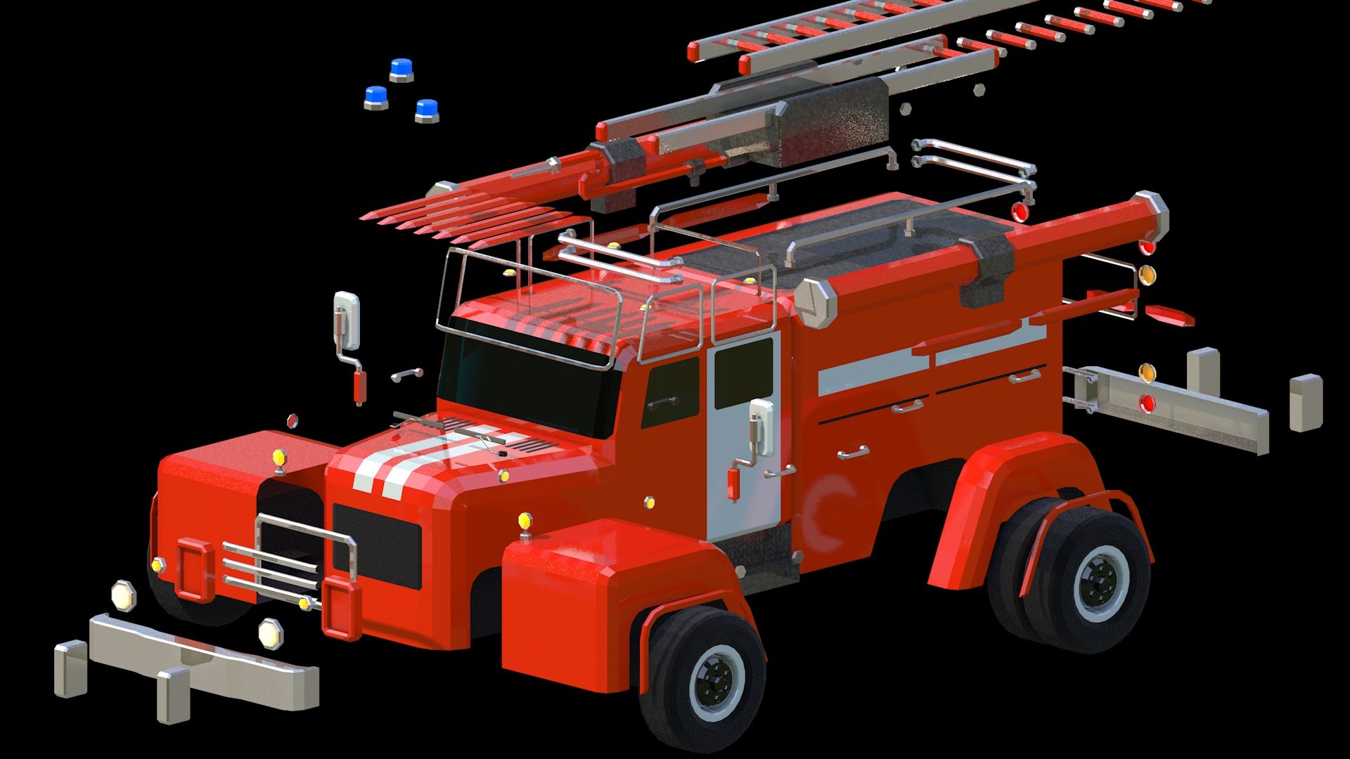 Cartoon Old Fire Engine 3D Model - TurboSquid 2162393