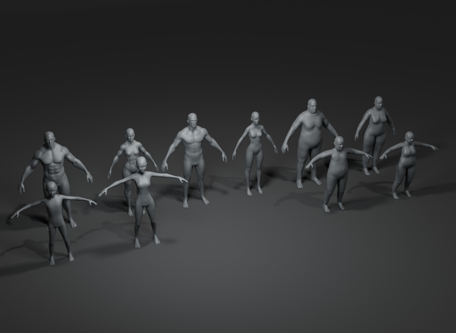 modelo 3d Cuerpo humano Base Mesh 10 Modelos 3D Paquete 20k Polígonos ...