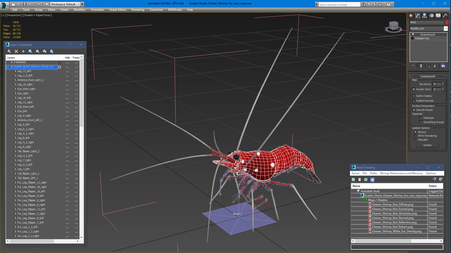 3D Model Scarlet Skunk Cleaner Shrimp Fur - TurboSquid 2050976