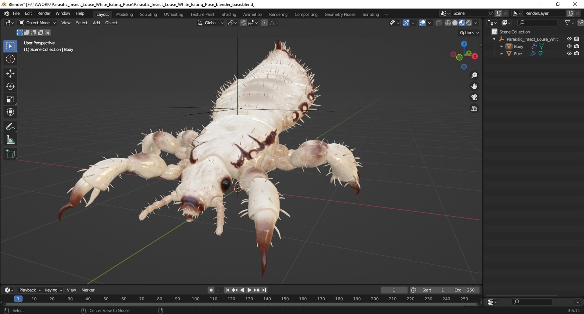 Parasitic Insect Louse White Eating Pose Model - TurboSquid 2284173