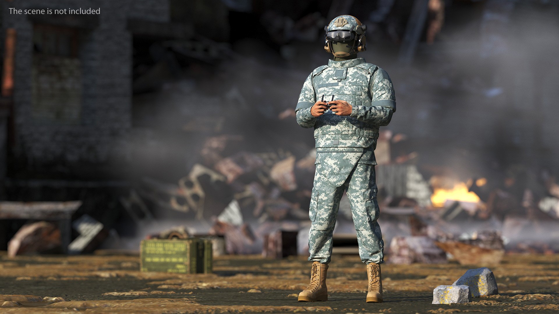3D FPV Drone Operator In Digital Camouflage With Remote Control In ...