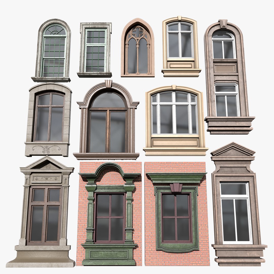 Classic Cartoon Style Of PBR Modular Windows Collection 2 3D Model ...