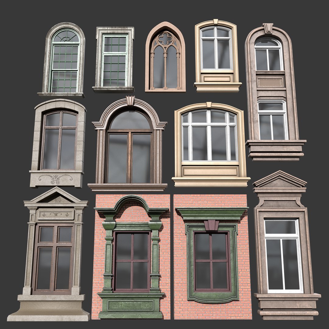 Classic Cartoon Style Of PBR Modular Windows Collection 2 3D Model ...