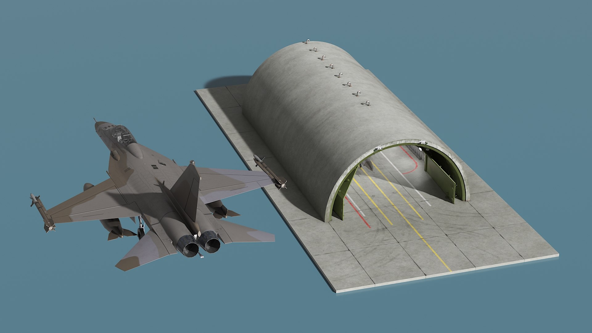 Hardened Aircraft Shelter With Fighter Jet Inside Model - TurboSquid ...