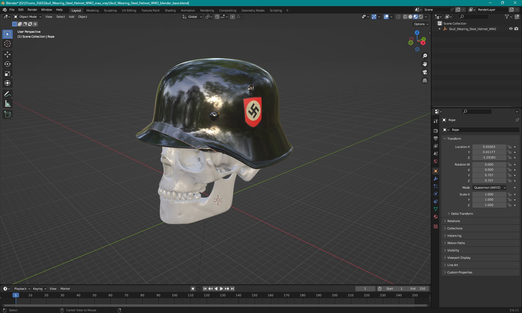 3D Skull Wearing Steel Helmet WW2 - TurboSquid 2381915