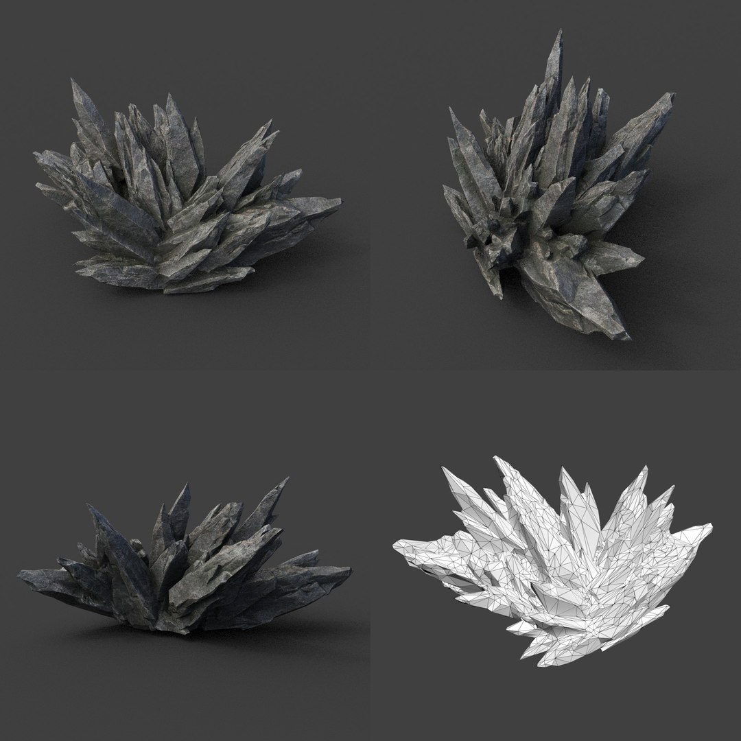 3D 8 Low Poly PBR Spiky Black Rock - TurboSquid 2163145