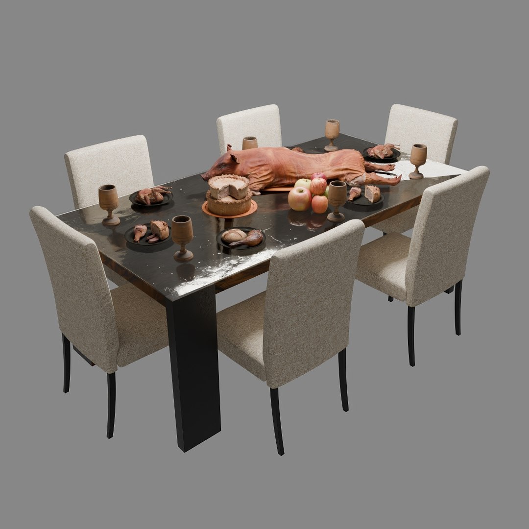 Dining Table With Food Model - TurboSquid 2199965