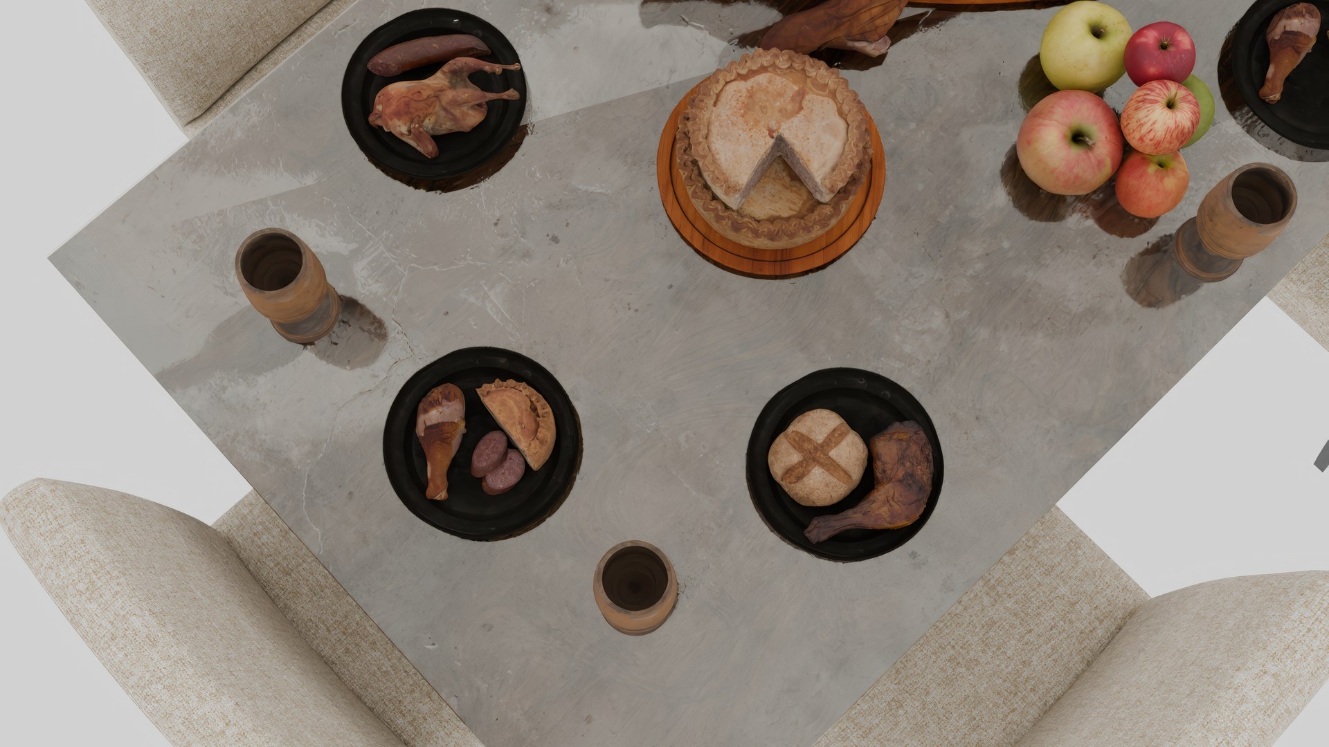 Dining Table With Food Model - TurboSquid 2199965