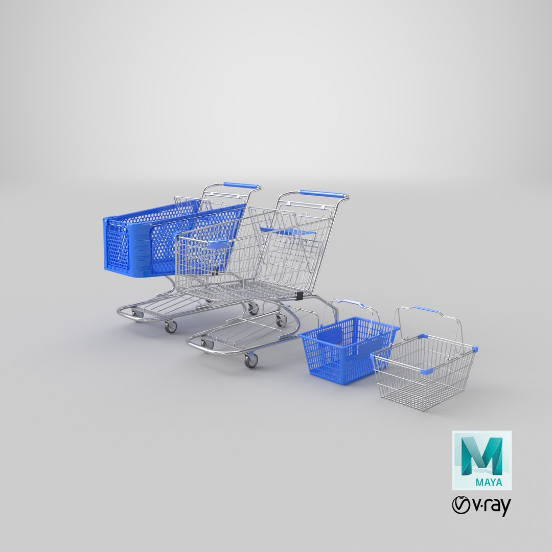 3D Detailed Shopping Carts And Baskets model - TurboSquid 2009837