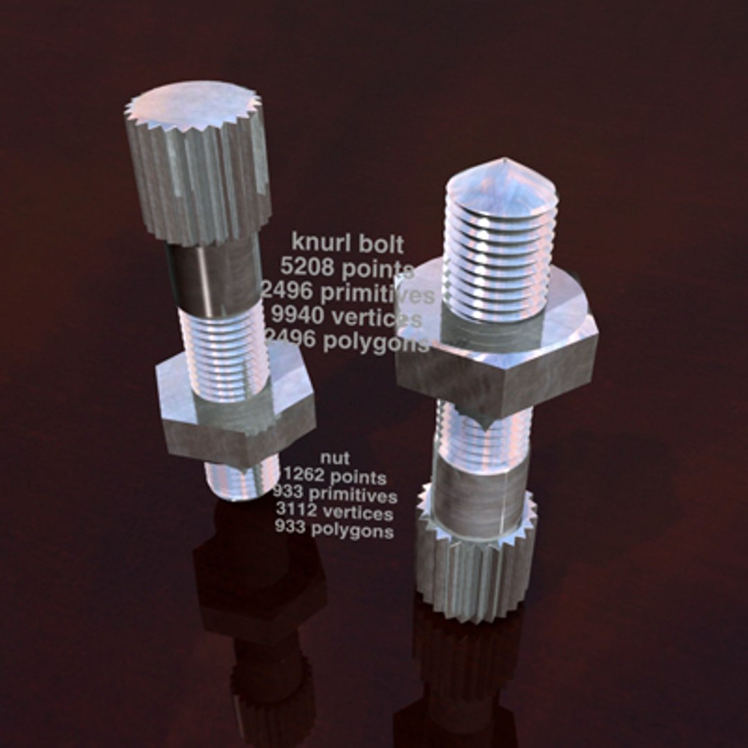 Knurled Nut Bolt Screws 3d 3ds