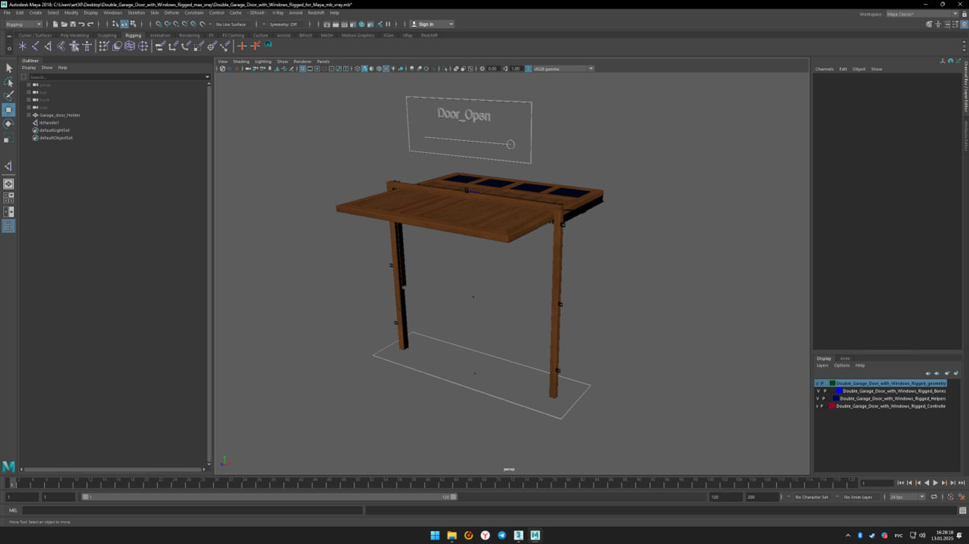3D Double Garage Door With Windows Rigged For Maya - TurboSquid 2340804