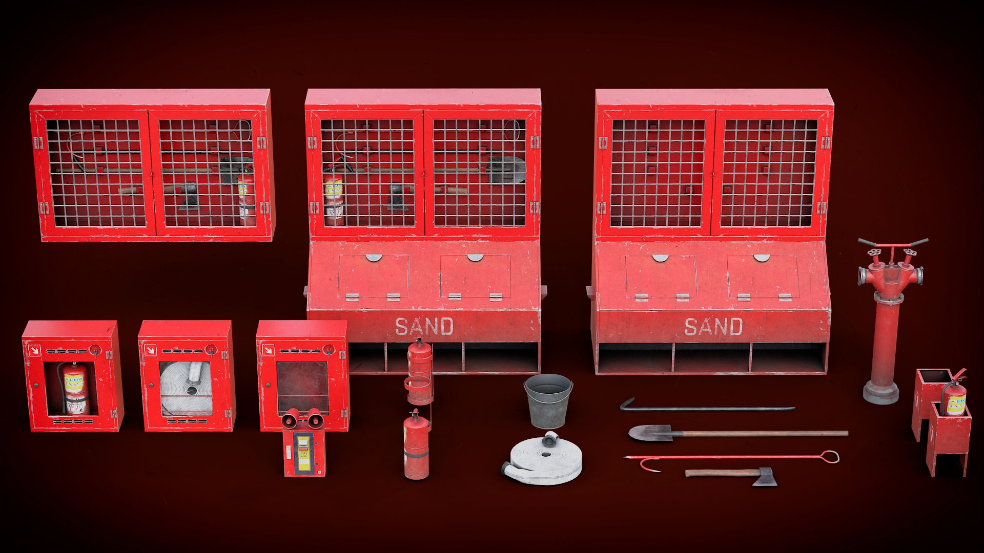 3D Fire Equipment Collection Realtime Model - TurboSquid 2214237