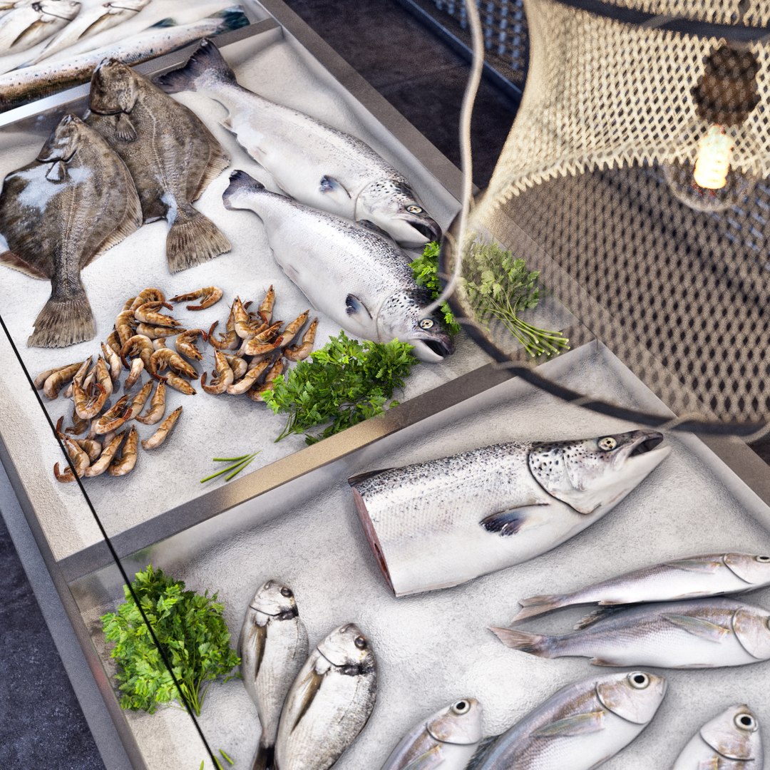 3d fish seafood showcase