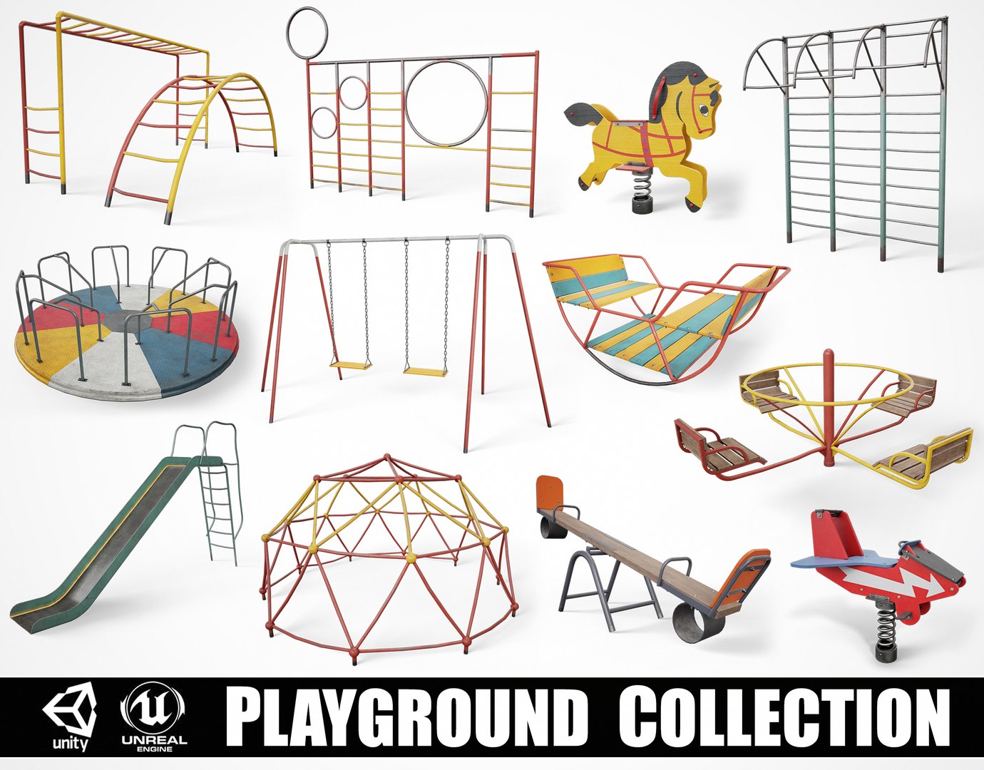 Collection Of 15 Painted Playground Items Model - TurboSquid 2153804