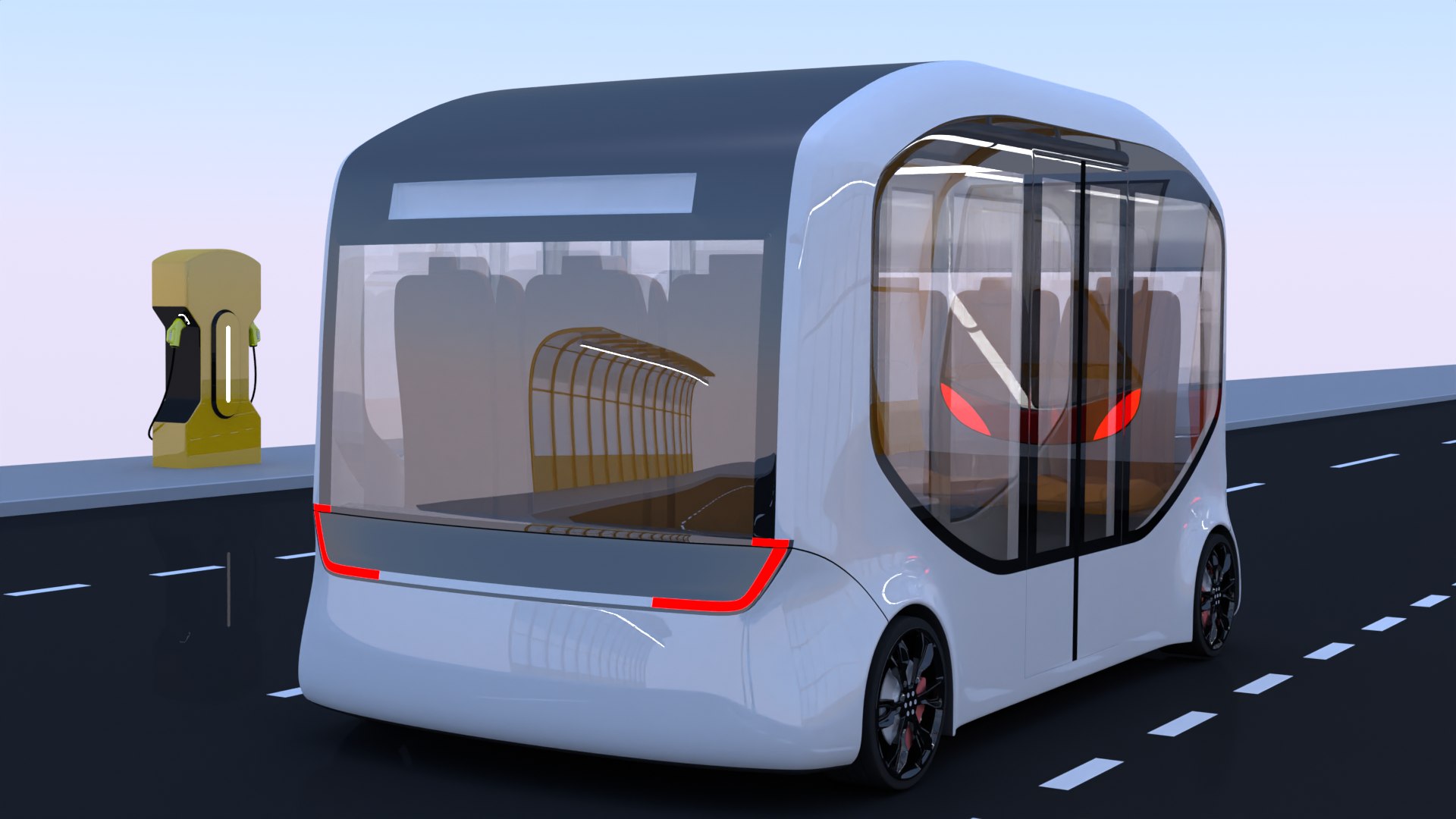 3D Bus Stop With Shuttle Minibuses - TurboSquid 2194180