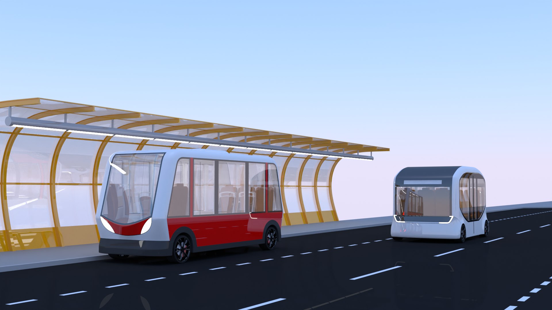 3D Bus Stop With Shuttle Minibuses - TurboSquid 2194180