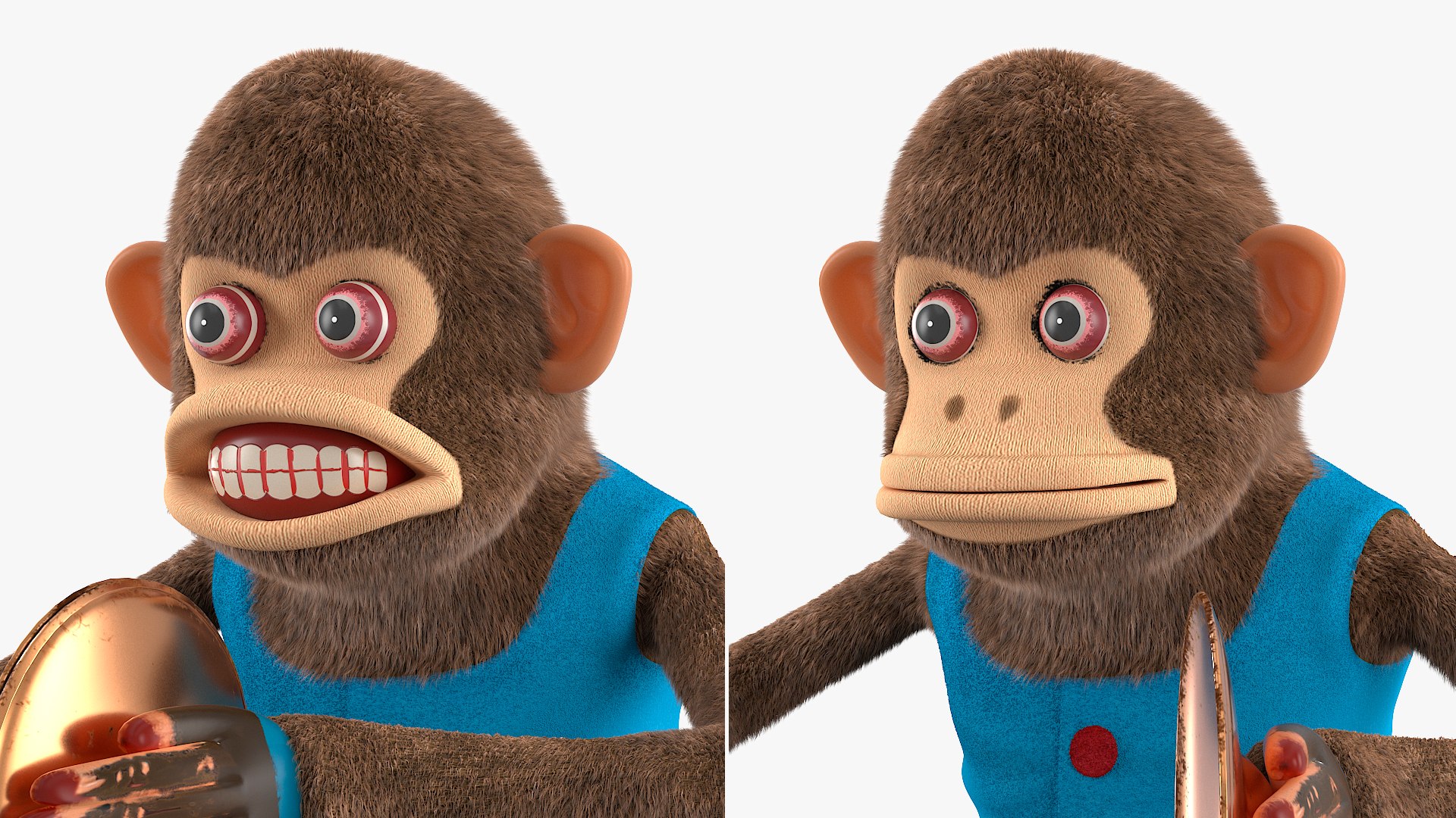 3D Mechanical Cymbal Monkey Toy In Blue Vest Fur Rigged For Maya ...