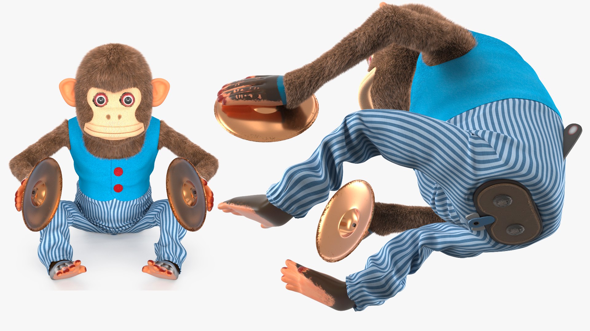 3D Mechanical Cymbal Monkey Toy In Blue Vest Fur Rigged For Maya ...