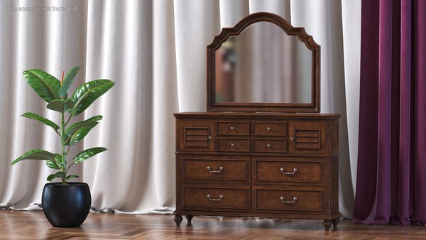 modelo 3d Cómoda de madera con colección de electrodomésticos de ...