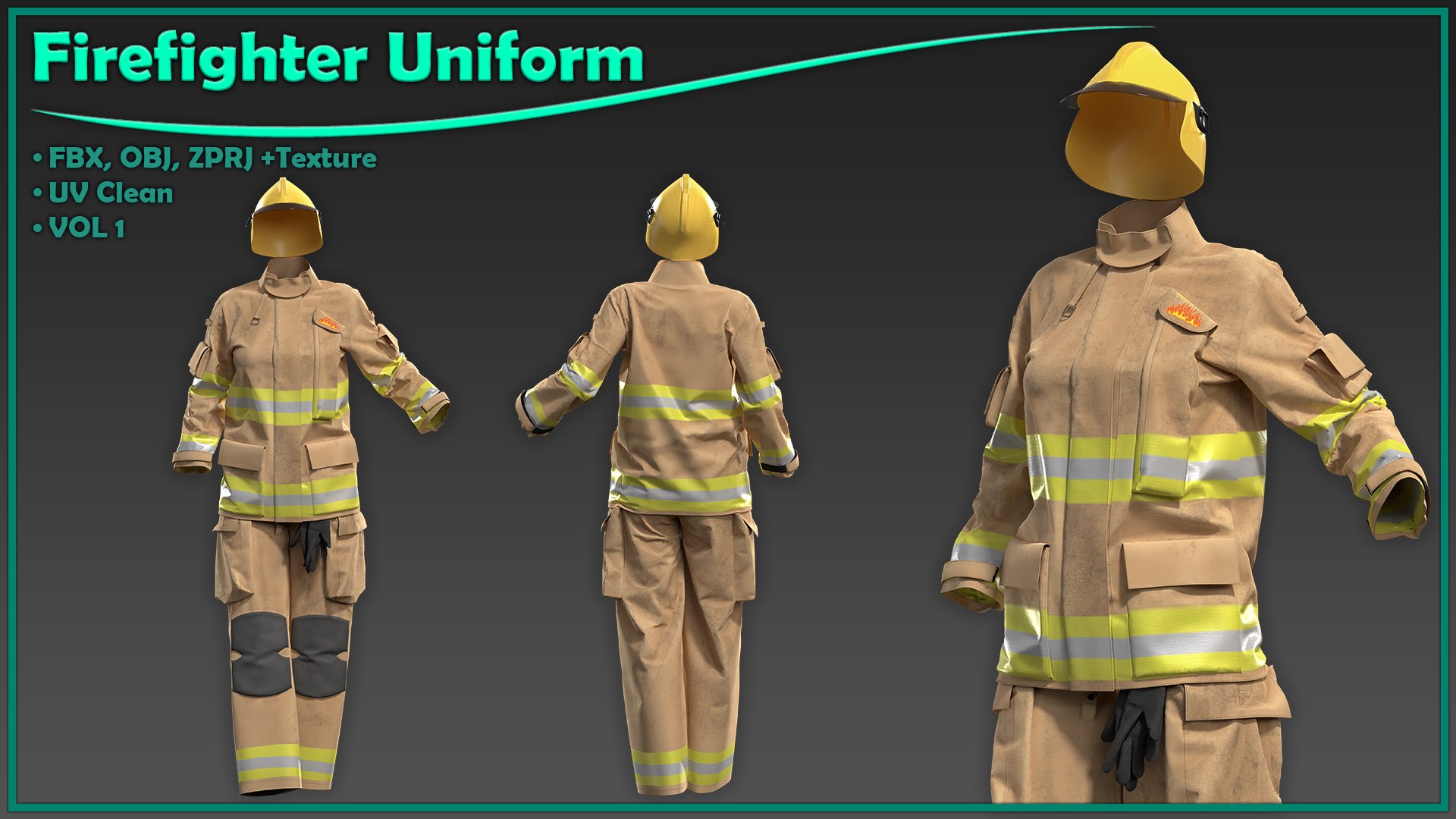 3D Female Firefighter Uniform With Texture - TurboSquid 2328923