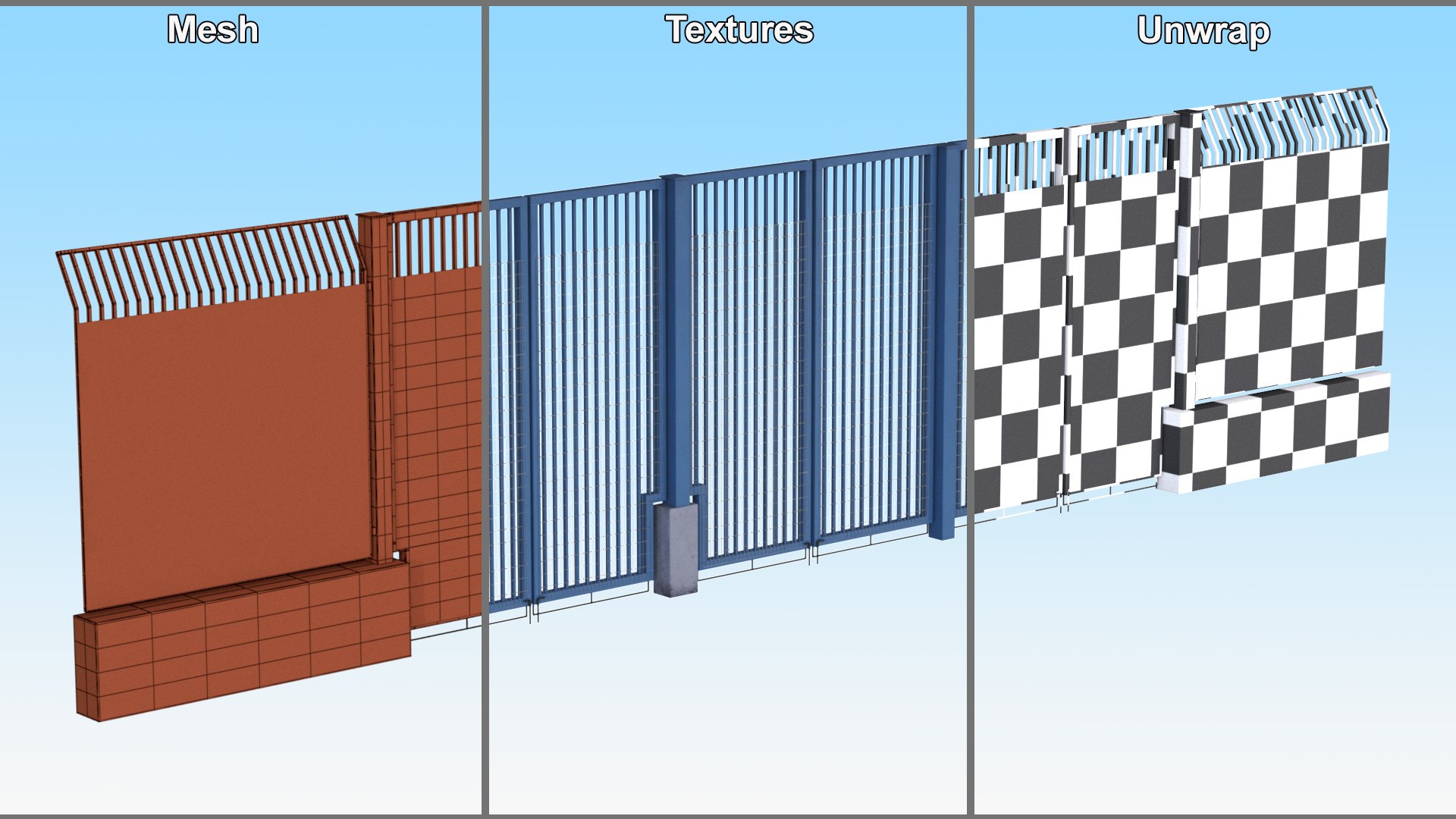 Industrial Gates With Fence Segment 3D Model - TurboSquid 2328183