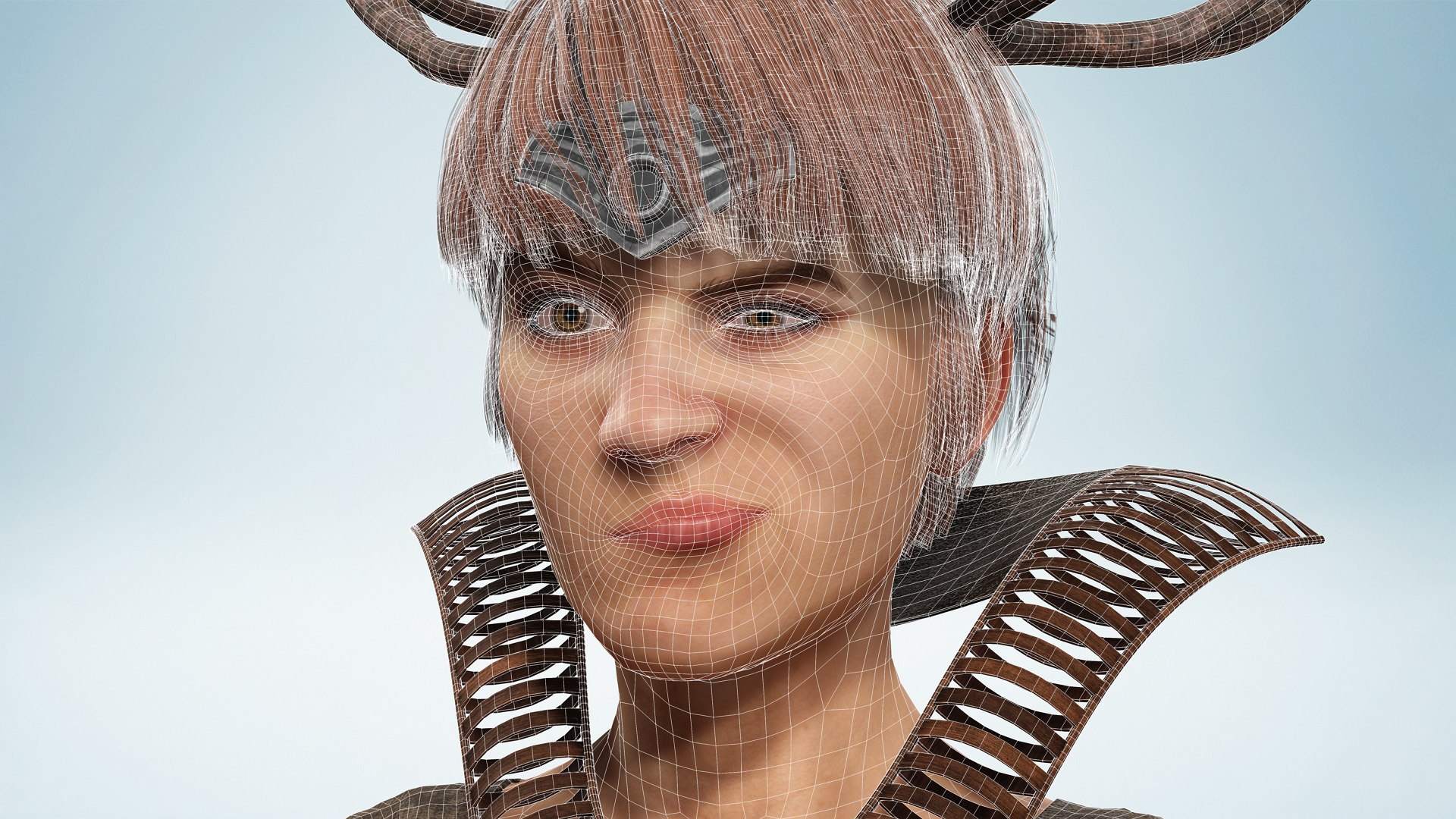 3D Fantasy Antlered Tribal Girl Wild Huntress Antler Woman Model ...