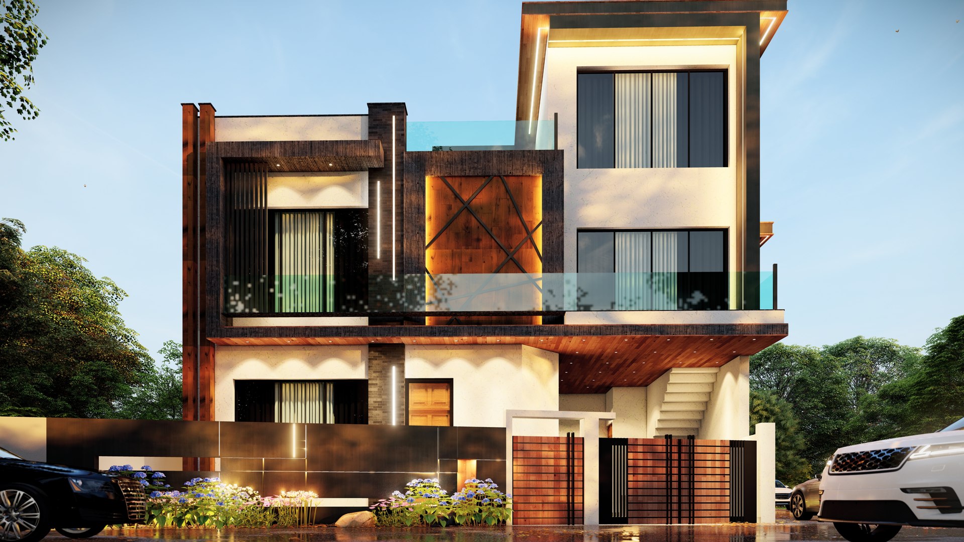 3D Sleek And Contemporary Modern Front Elevation Design - 3D SketchUp ...