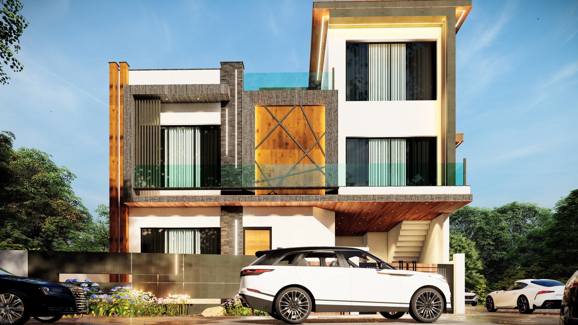 3D Sleek And Contemporary Modern Front Elevation Design - 3D SketchUp ...