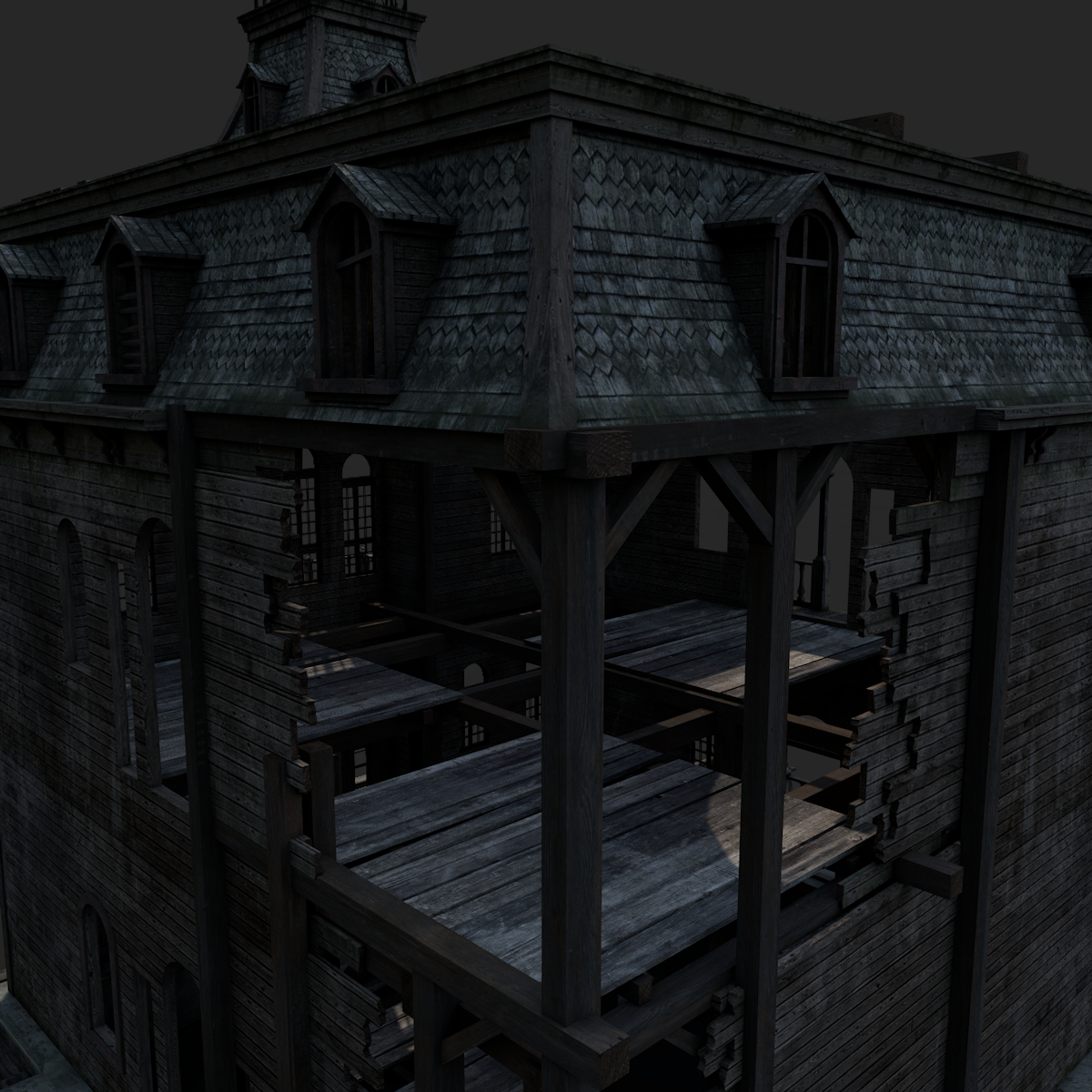 3d old abandoned house interior model